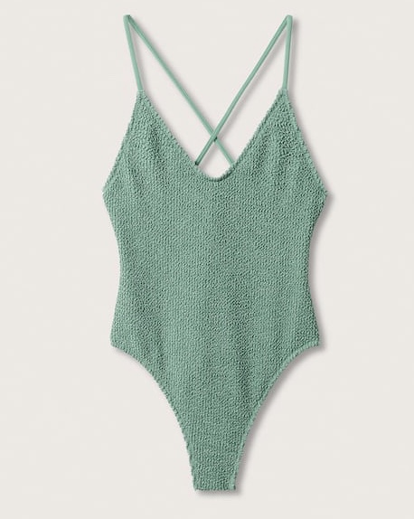 MANGO Textured Swimsuit with Crossed Straps – The Anna Edit